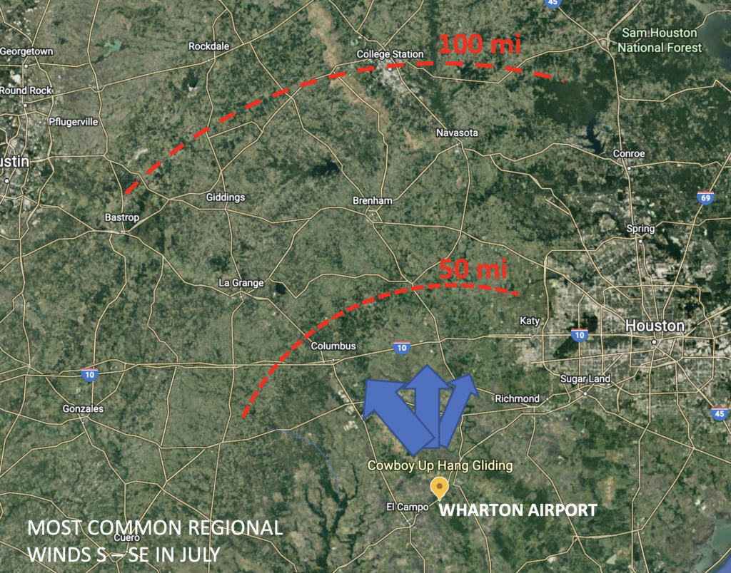 GO LONG 100 mile radius map | Cowboy Up Hang Gliding in Houston, Texas